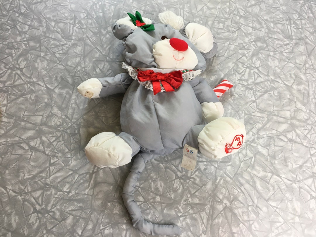 Vtg 1987 Fisher Price Puffalump Gray Christmas Mouse Nylon Stuffed ...