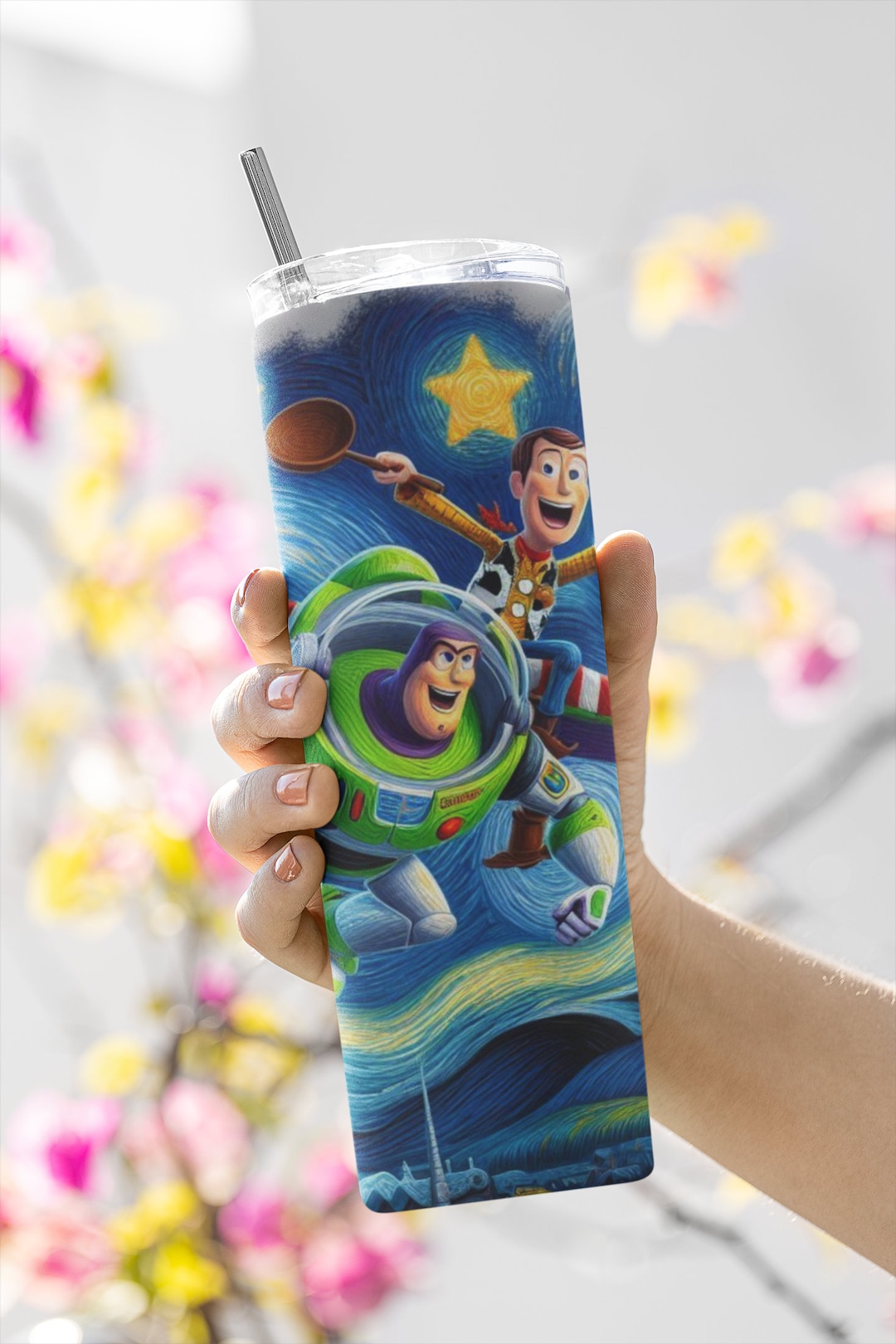 Toy Story Tumbler: Buzz and Woody, Starry Night Design, 20oz Skinny ...