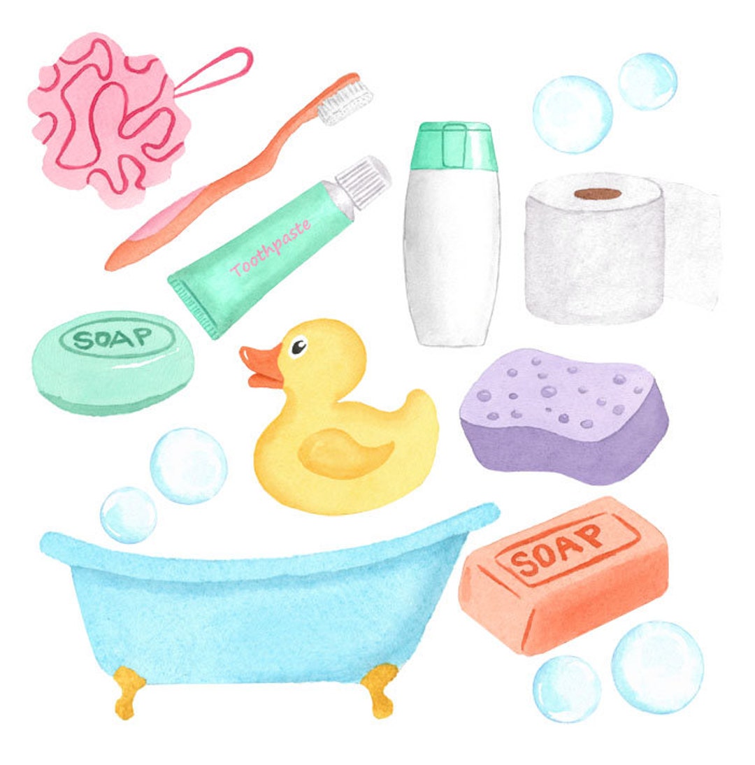 Watercolor Bathroom Set Soap Sponge Rubber Duck - Etsy