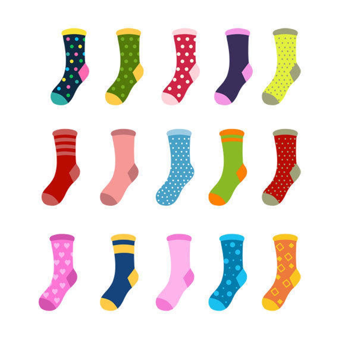 Set of Colorful Socks in Different Pattern, Clothing, Designs, Dots ...