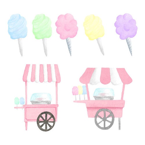 Watercolor Cotton Candy Clip Art Sweet Confectionery Party - Etsy
