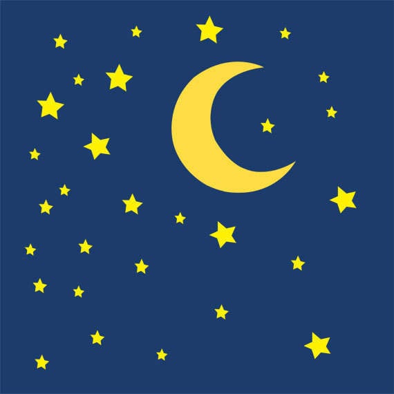 Sleeping Moon and Stars in the Night Sky Clip Art Collection, Sweet ...