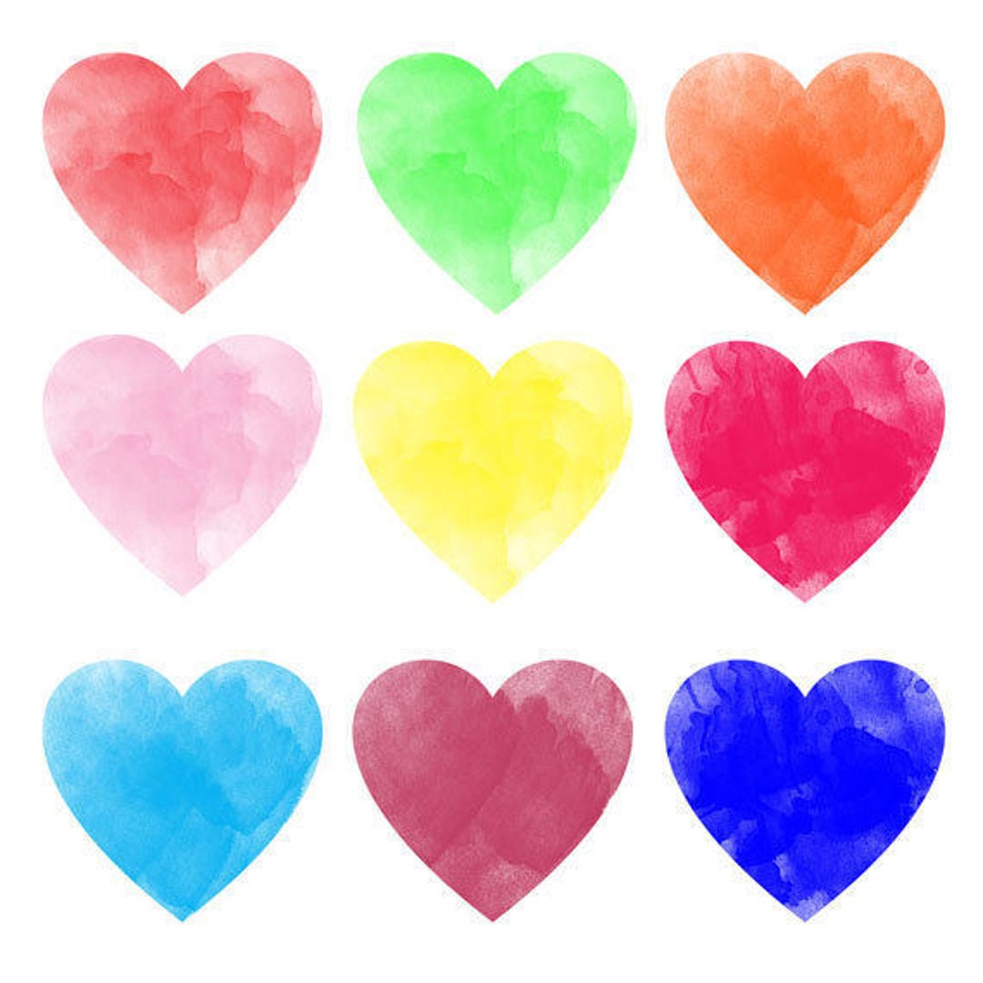 Watercolor Hearts Clip Art Collection, Rainbow, Valentine, Love ...