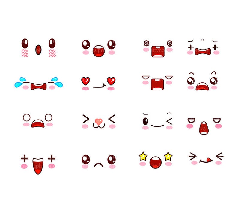 Kawaii Faces Clipart Set, Expressions, Emotions, Facial, Kid ...