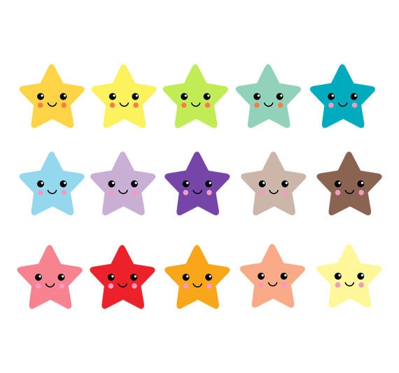 Colorful Stars Clip Art Set Cute Smiley Happy Collection - Etsy Singapore