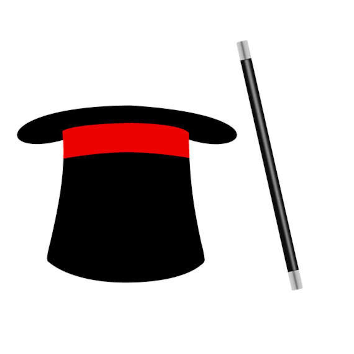 Magic Hat and Wand Clip Art Set, Magician, Trick, Black, Illustration ...
