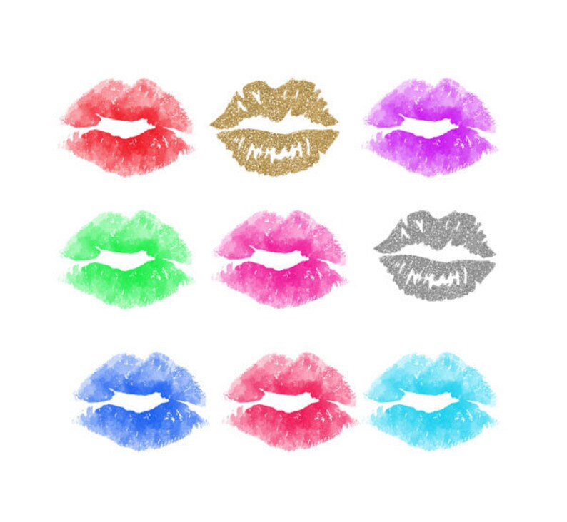 Watercolor Lips Clipart, Pink Red and Gold, Silver, Glitter Lipstick ...