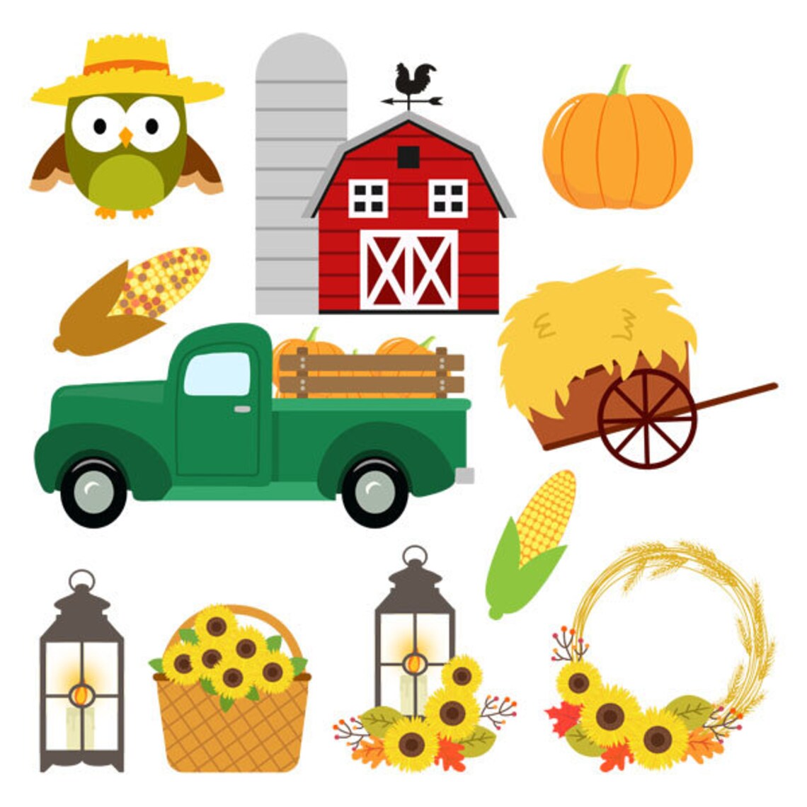 Fall Harvest Set, Clip Art, Owl, Scrap Booking, Autumn Graphics ...