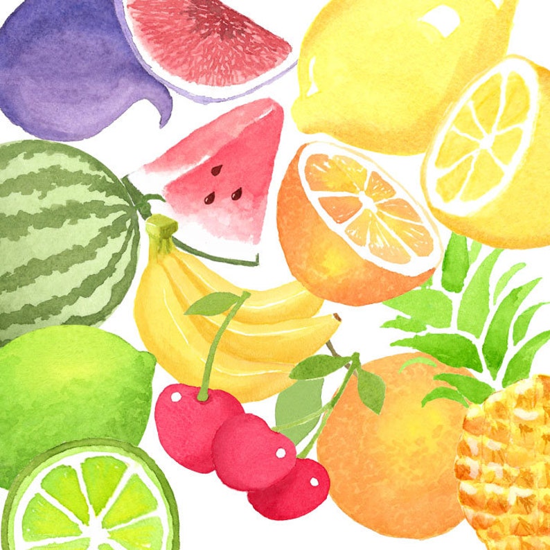 Watercolor Summer Fruits, Clipart, Set, Citrus, Fruit, Healthy, Scrap ...
