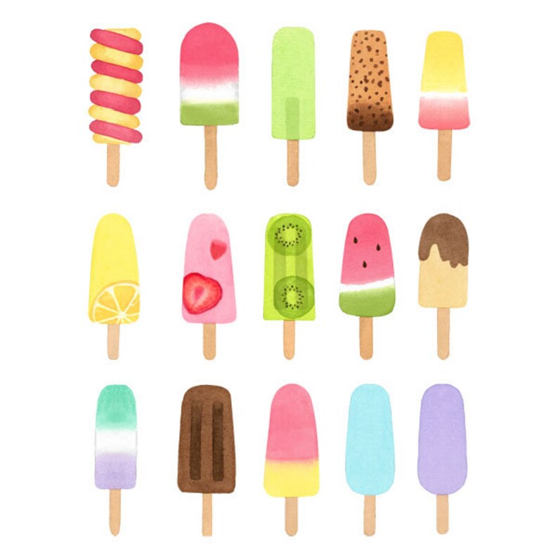 Watercolor Popsicle Set, Ice Cream, Sweet, Ice Lollies, Scrap Booking ...