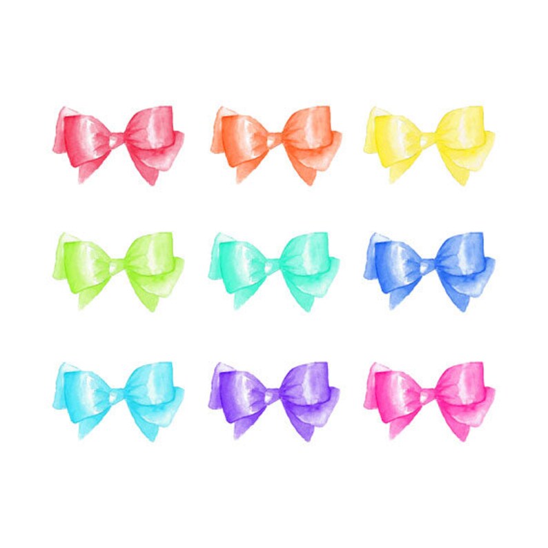 Watercolor Bows Clip Art Set, Accessory, Collection, Watercolor Clip ...