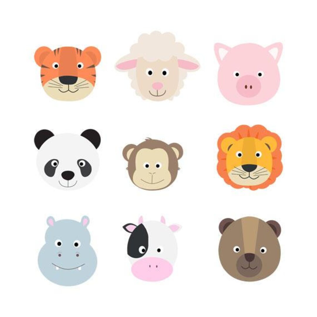 Heads of Animals Clip Art Set, Tiger, Sheep, Pig, Panda, Monkey, Lion ...
