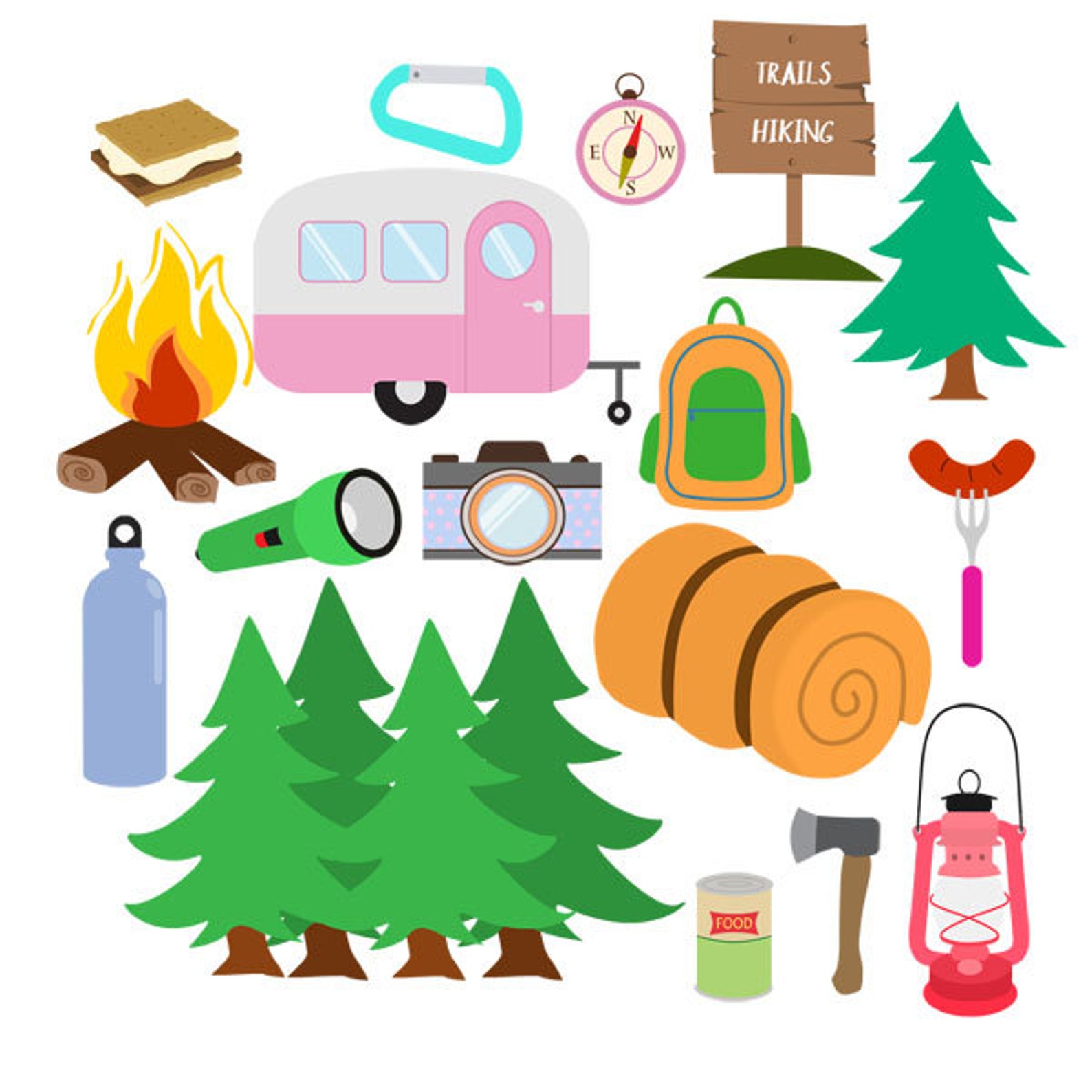 Camping Clip Art Set Summer Adventure Hiking - Etsy