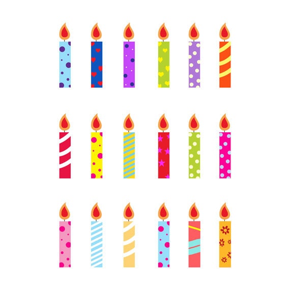 Birthday Candles Set , Clip Art Set, Celebration, Cake, Party Elements ...