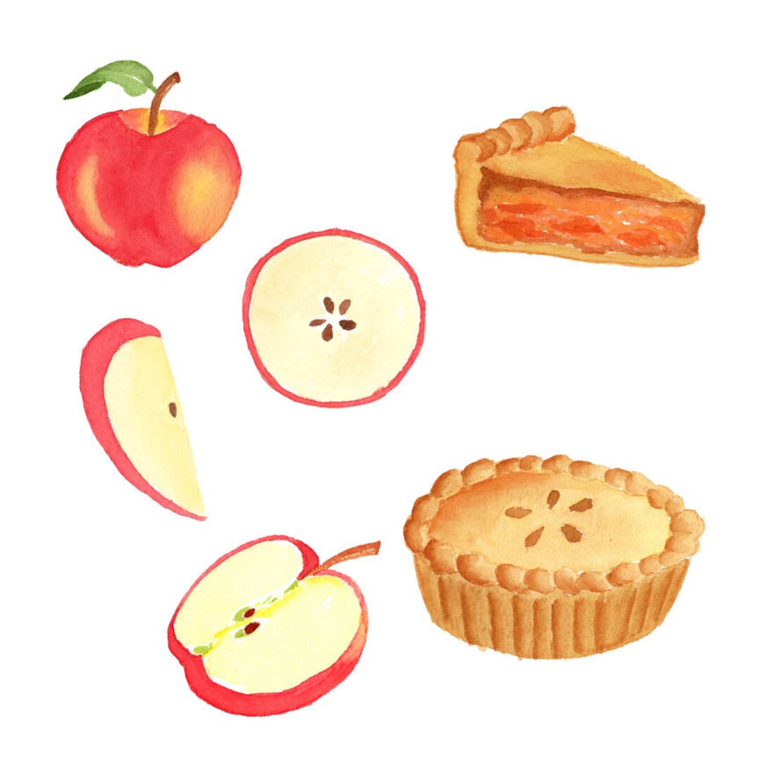 Watercolor Apple Set, Clipart Set, Fruit, Tasty, Apple Pie, Food ...