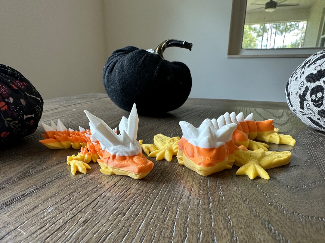 Candy Corn Articulated Dragon 3D Printed Halloween Decor Bookshelf Gift ...