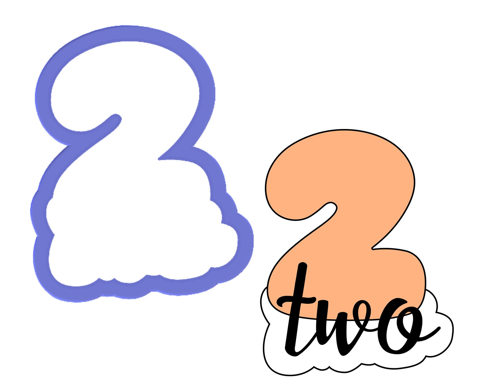 Chubby Number 2 With Script Outline Cookie Cutter - Etsy