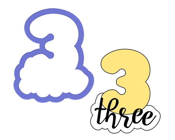 Chubby Number 3 With Script Outline Cookie Cutter - Etsy