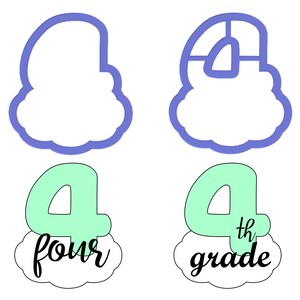 Chubby Number 4 With Cloud Cookie Cutter - Etsy