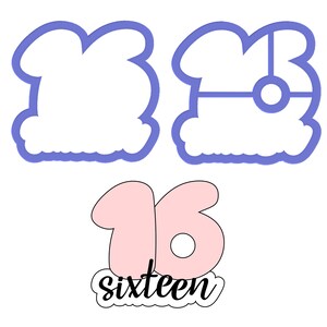 Chubby Number 16 With Script Outline Cookie Cutter - Etsy
