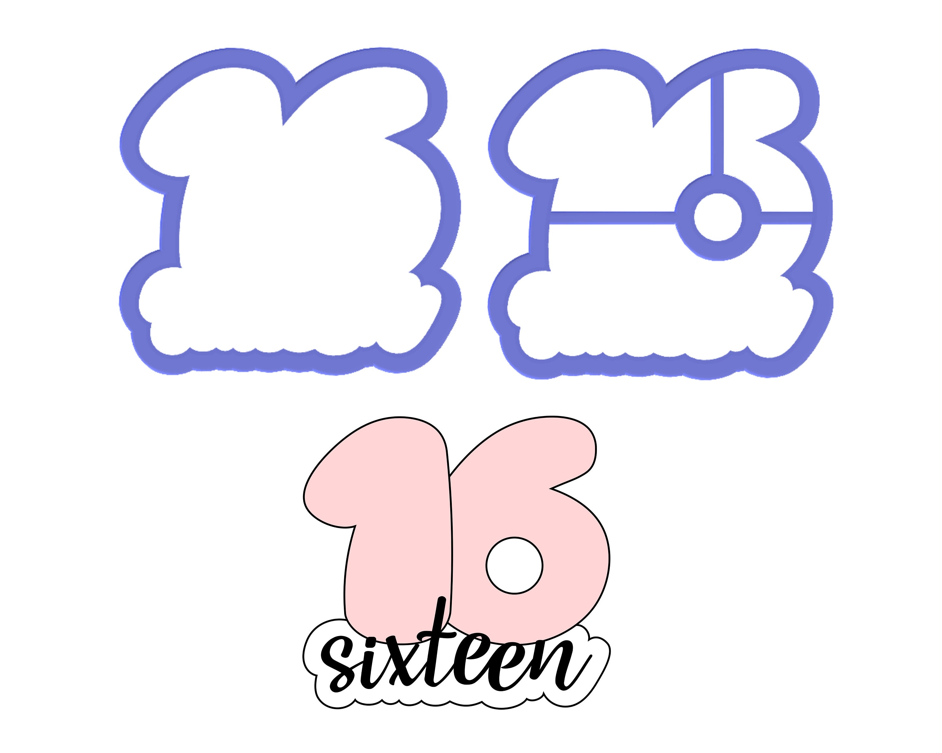 Chubby Number 16 With Script Outline Cookie Cutter - Etsy