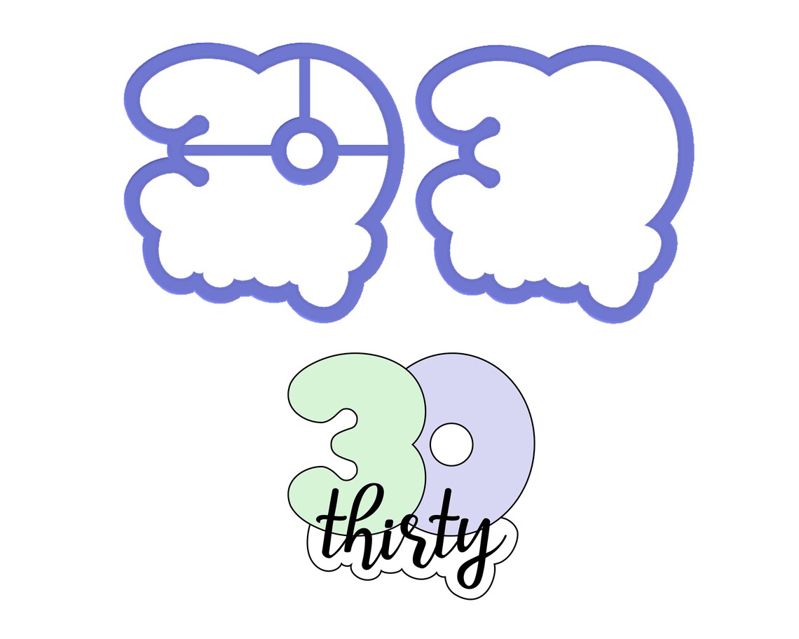 Chubby Number 30 with Script Outline Cookie Cutter | Etsy