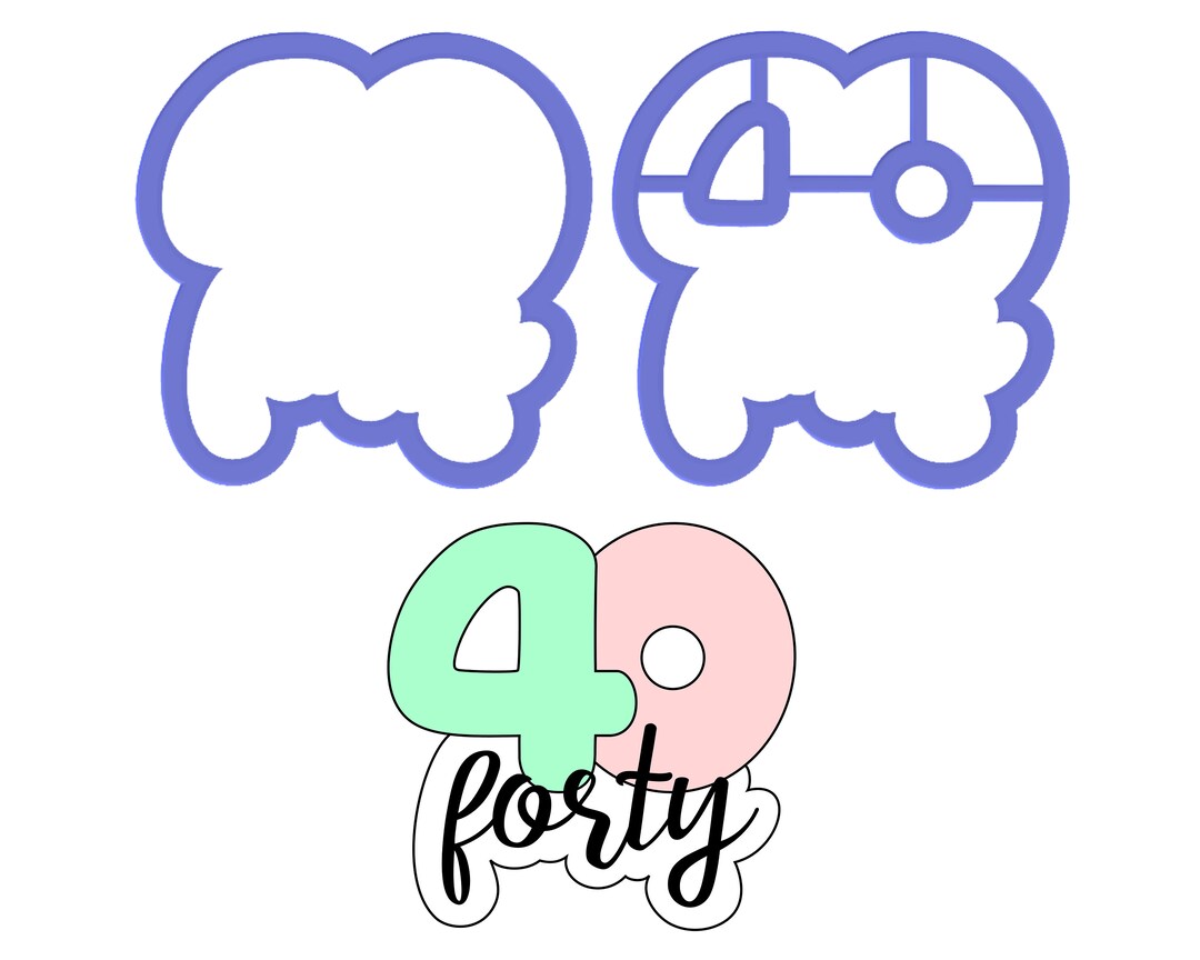 Chubby Number 40 With Script Outline Cookie Cutter - Etsy