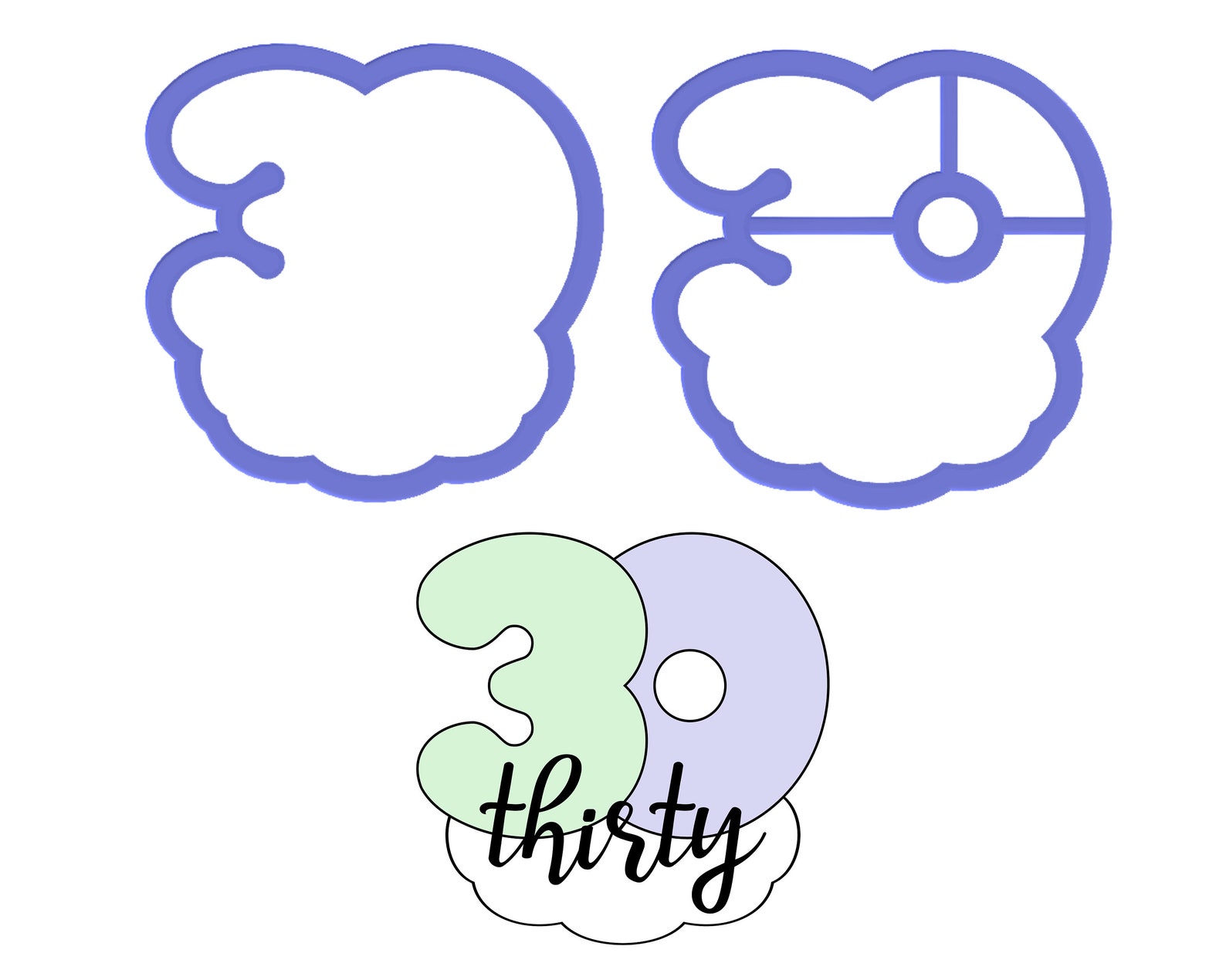 Chubby Number 30 With Cloud Cookie Cutter - Etsy