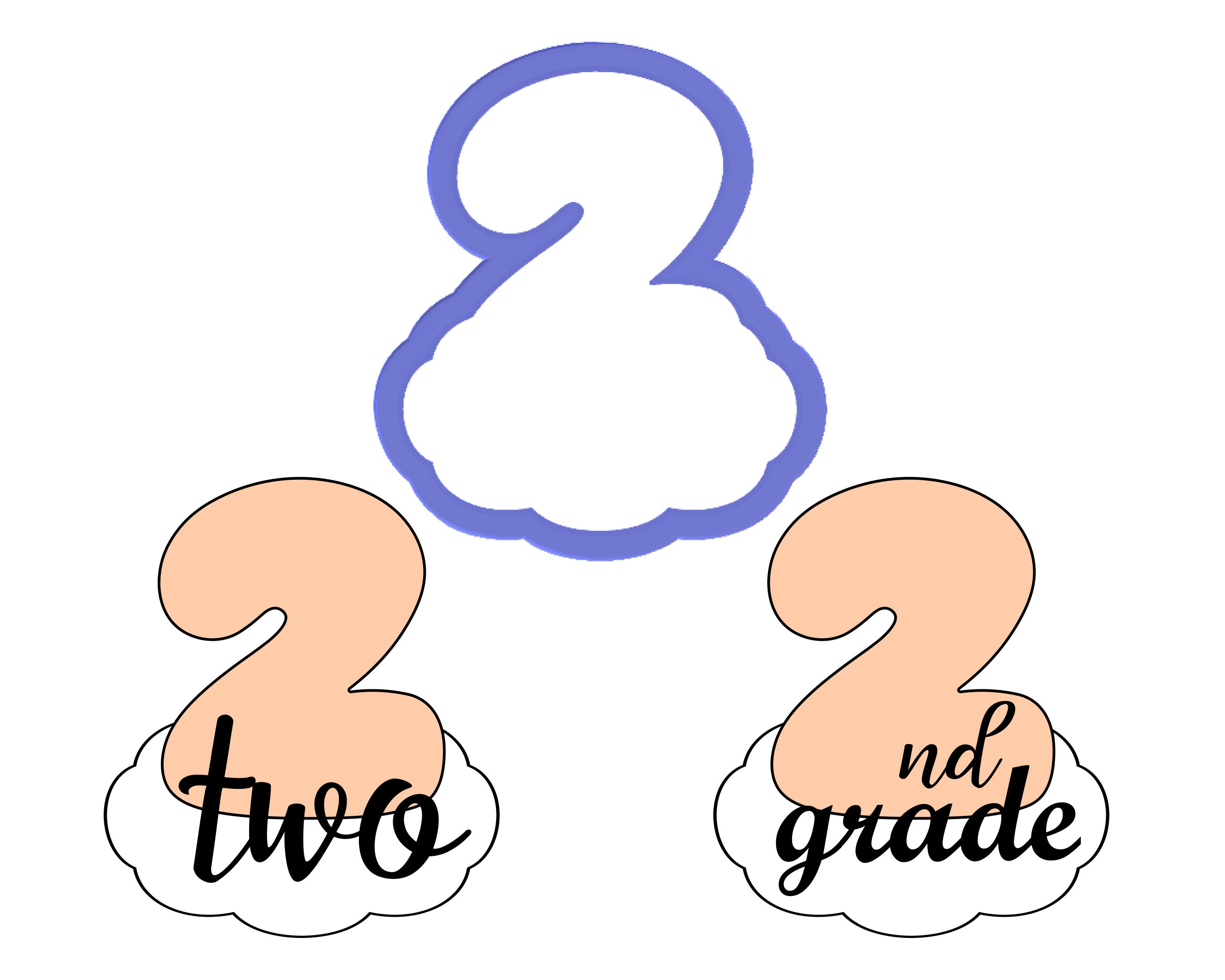 Chubby Number 2 With Cloud Cookie Cutter - Etsy