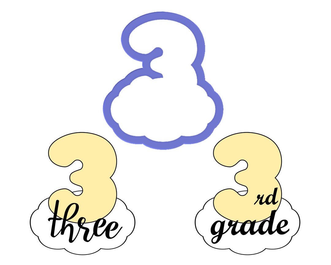 Chubby Number 3 With Cloud Cookie Cutter - Etsy