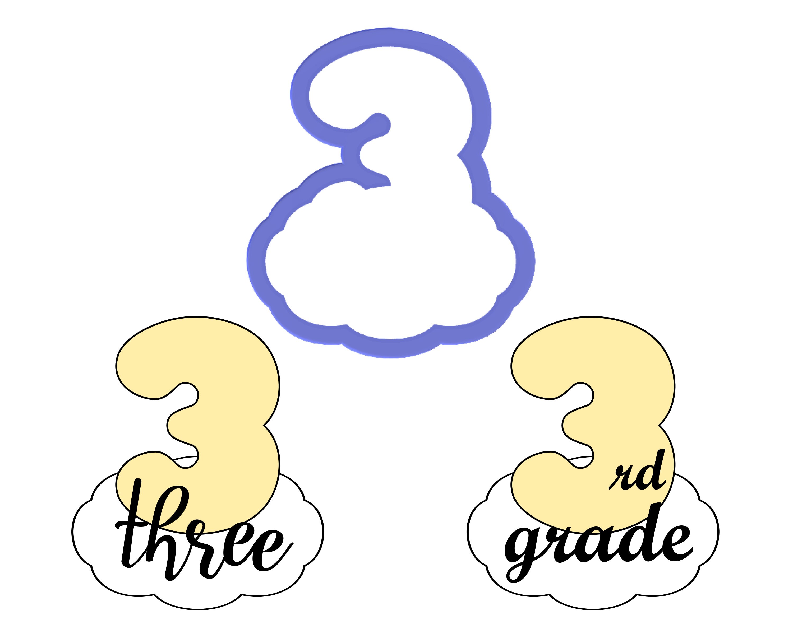 Chubby Number 3 With Cloud Cookie Cutter - Etsy