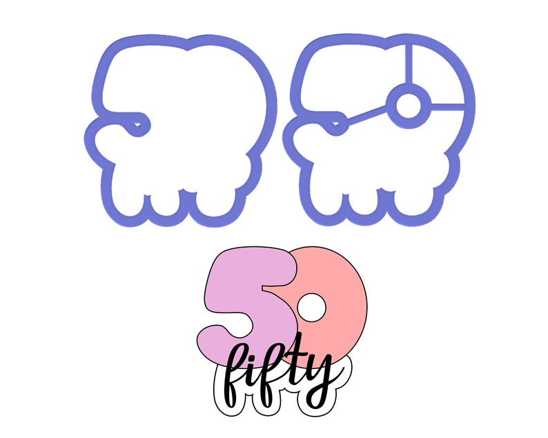 Chubby Number 50 With Script Outline Cookie Cutter - Etsy
