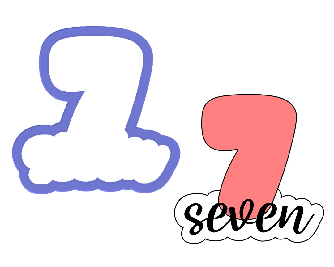 Chubby Number 7 With Script Outline Cookie Cutter - Etsy