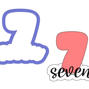 Chubby Number 7 With Script Outline Cookie Cutter - Etsy