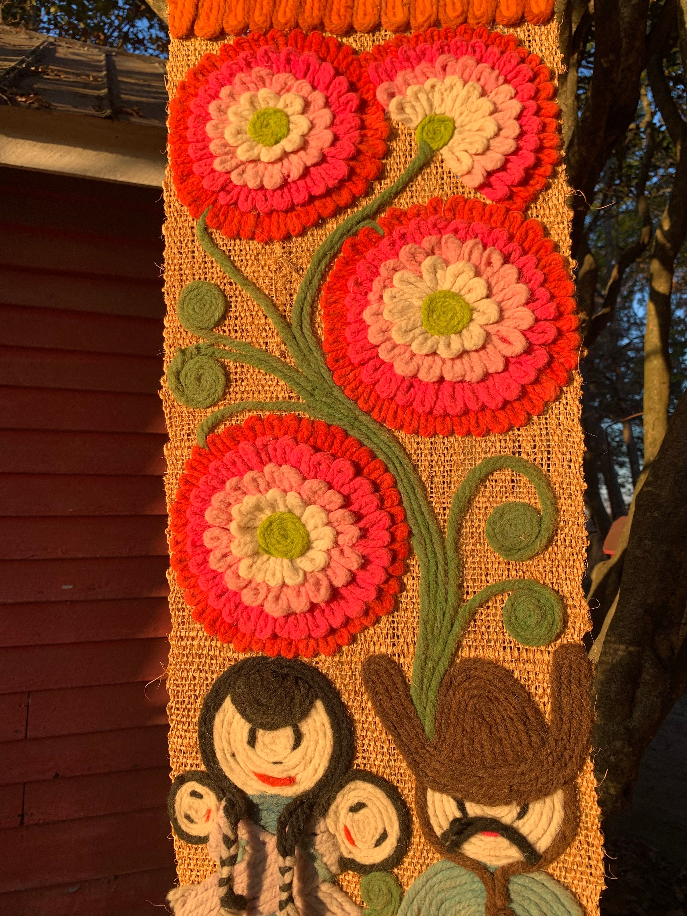 1970s Vintage Huichol Mexican Yarn Art Handwoven Straw Wall Scroll ...