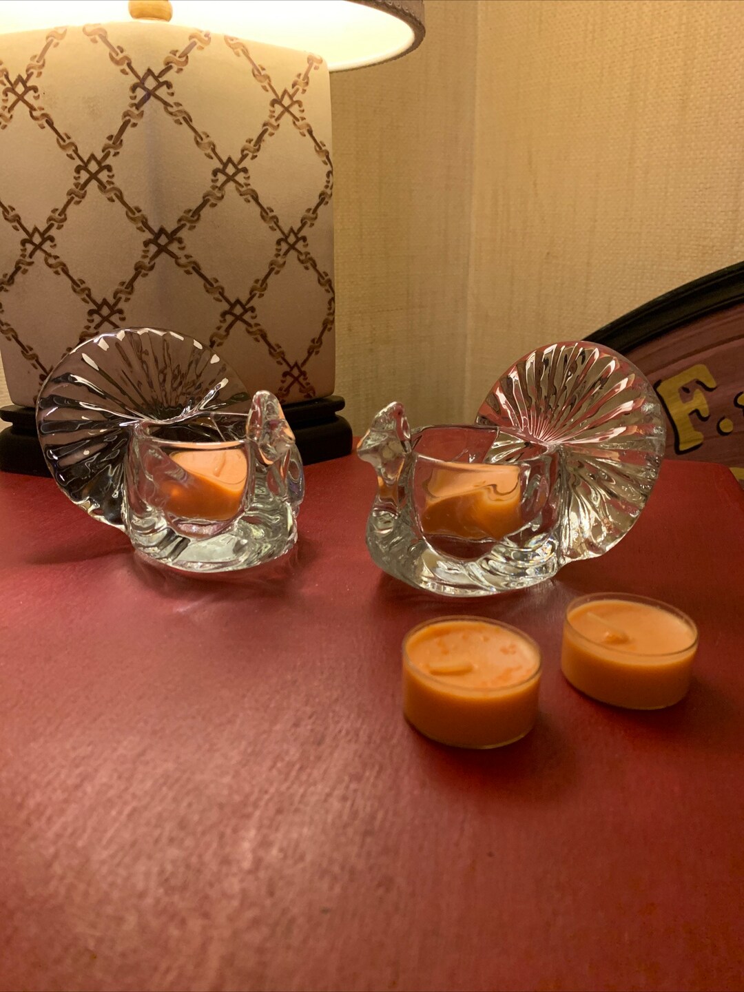 1979 Avon Thanksgiving Glass Turkey Pair Candle Holders Clear Vintage ...