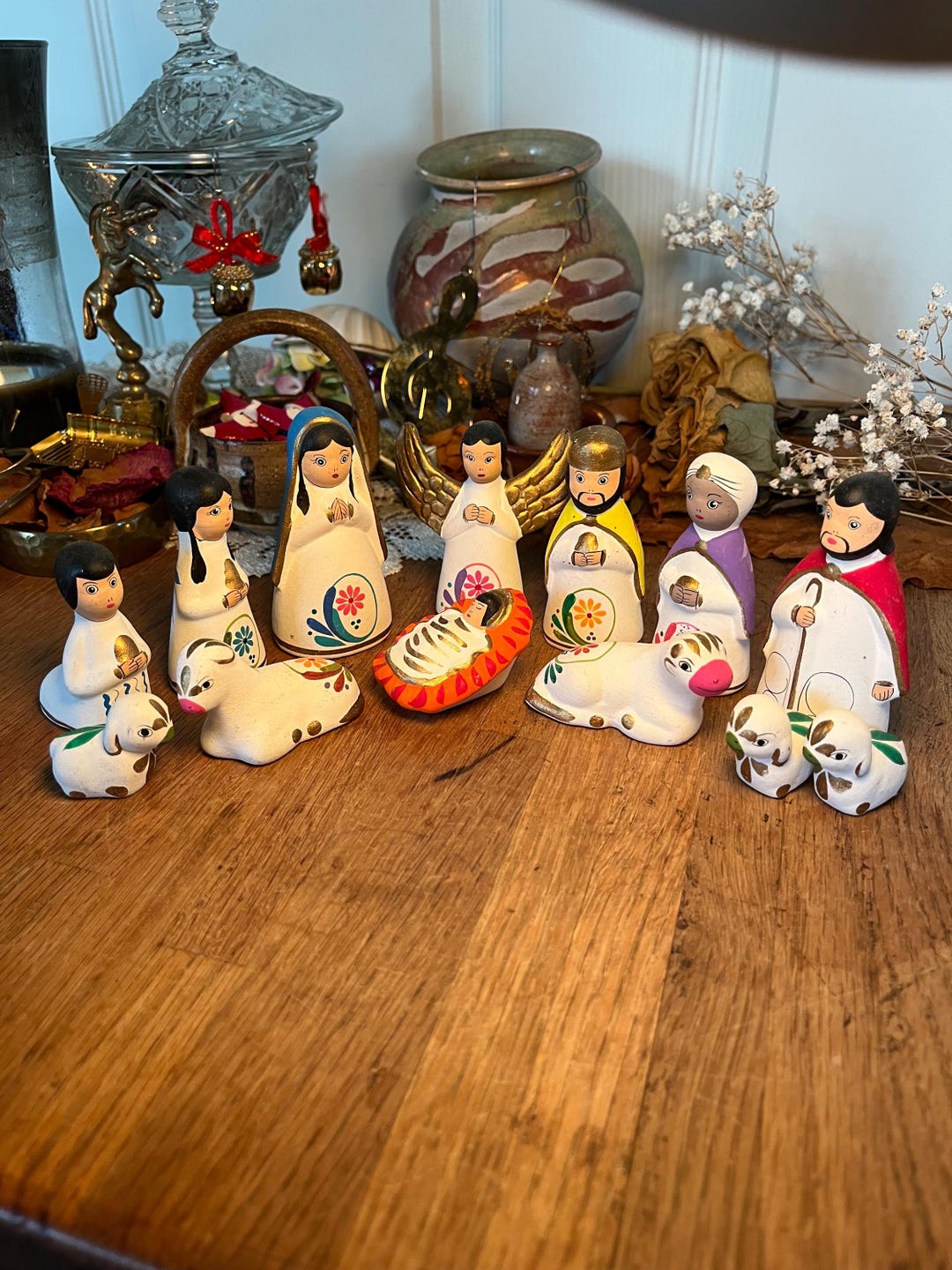 Vintage Mexico Hand Made Pottery Nativity Scene of Christmas 13-piece ...