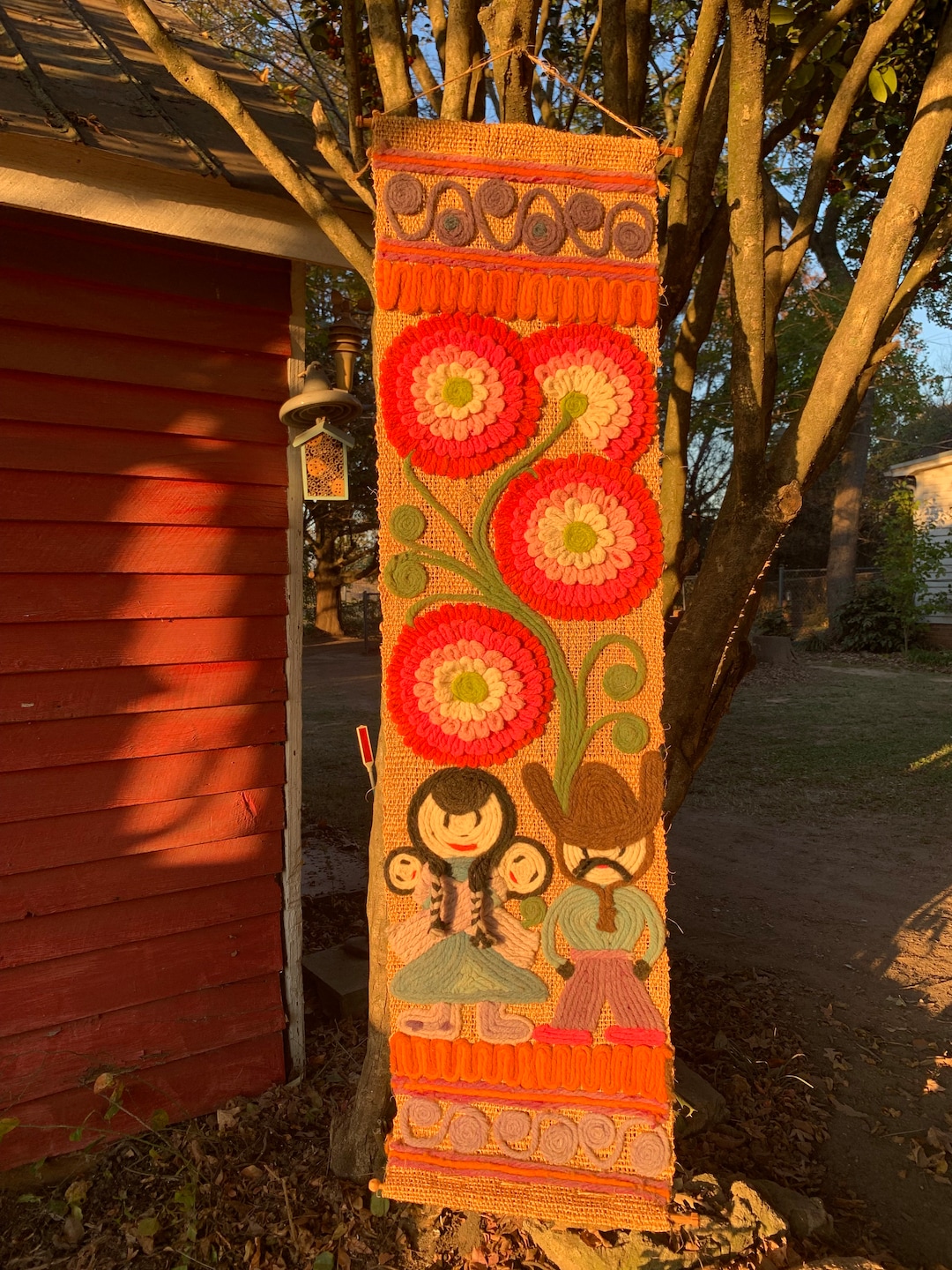 1970s Vintage Huichol Mexican Yarn Art Handwoven Straw Wall Scroll ...