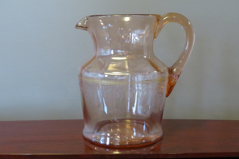 Large Pink Depression Glass Pitcher With Etched Scrolling - Etsy