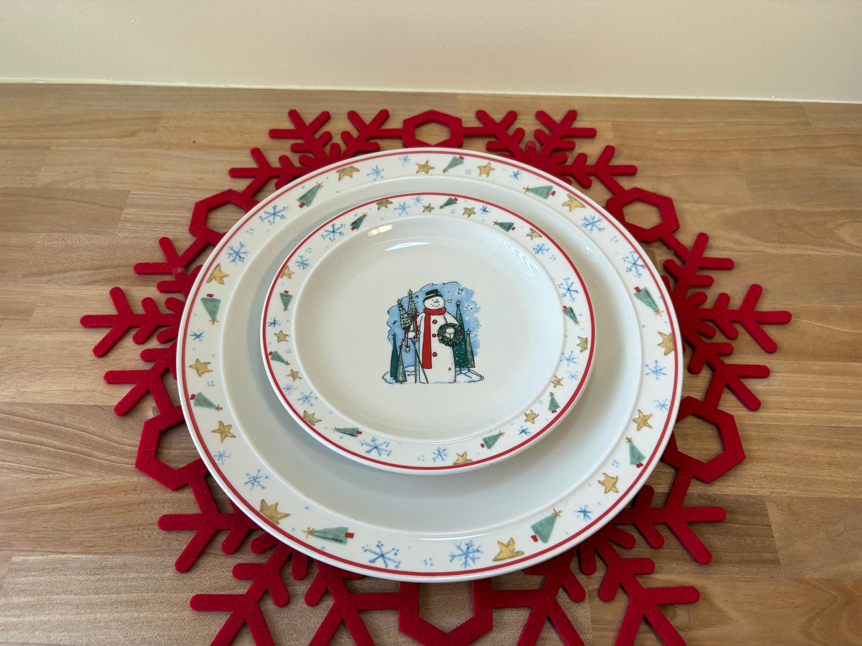 Enchanted Forest Dinnerware Featuring Snowman in a Winter Forest 16 ...
