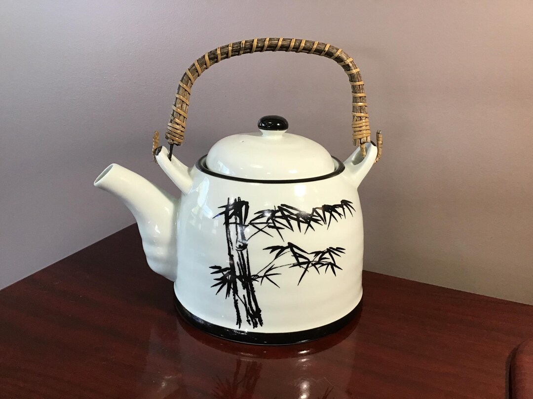 Ha Teva Teapot With Black Bamboo Design and Wicker Handle - Etsy