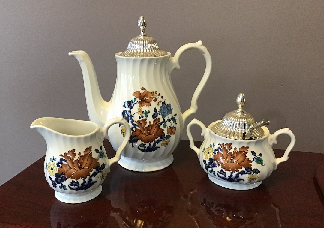 Myott Kismet Pattern Autumn Colors Coffee Pot Creamer and Sugar Set ...