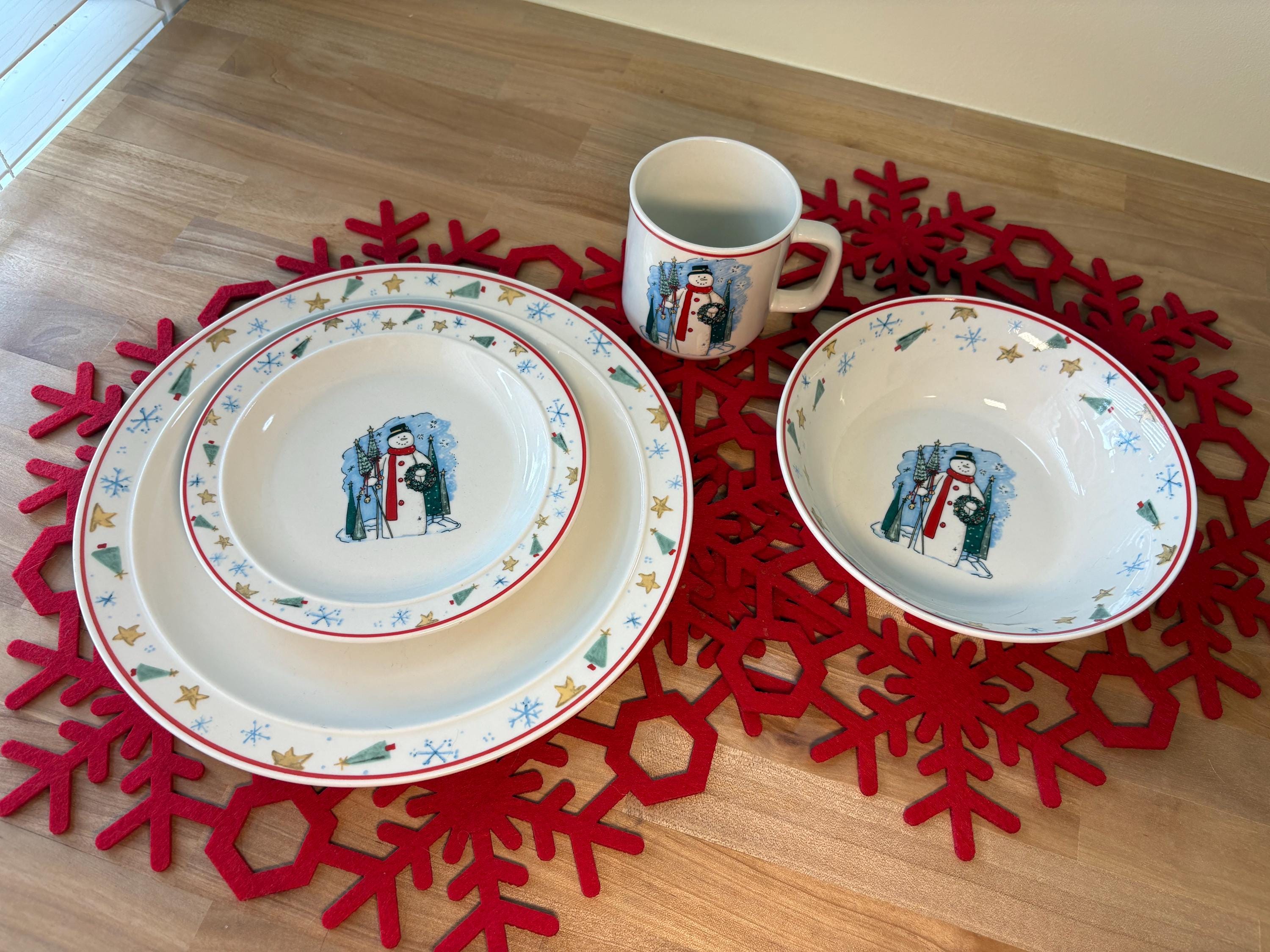 Enchanted Forest Dinnerware Featuring Snowman in a Winter Forest 16 ...