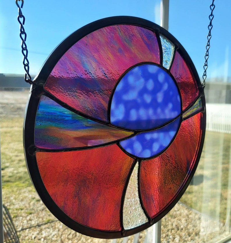 Cosmic Abstract Minimalist Round Handmade Stained Glass Art Panel ...