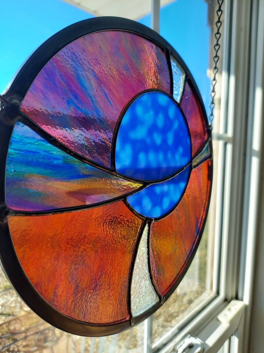 Cosmic Abstract Minimalist Round Handmade Stained Glass Art - Etsy