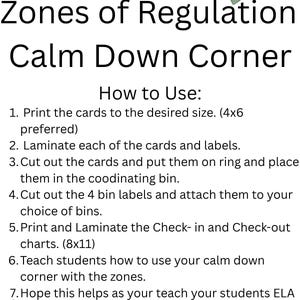 Sel/zones of Regulation Calm Down Corner Resource - Etsy