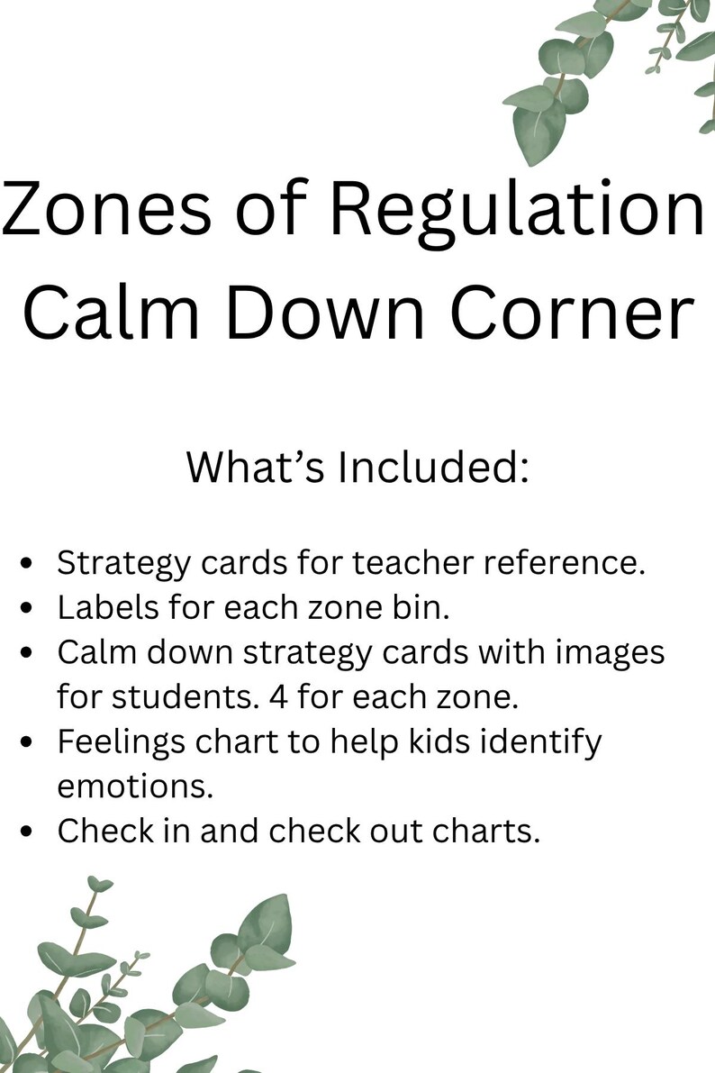 Sel/zones of Regulation Calm Down Corner Resource - Etsy