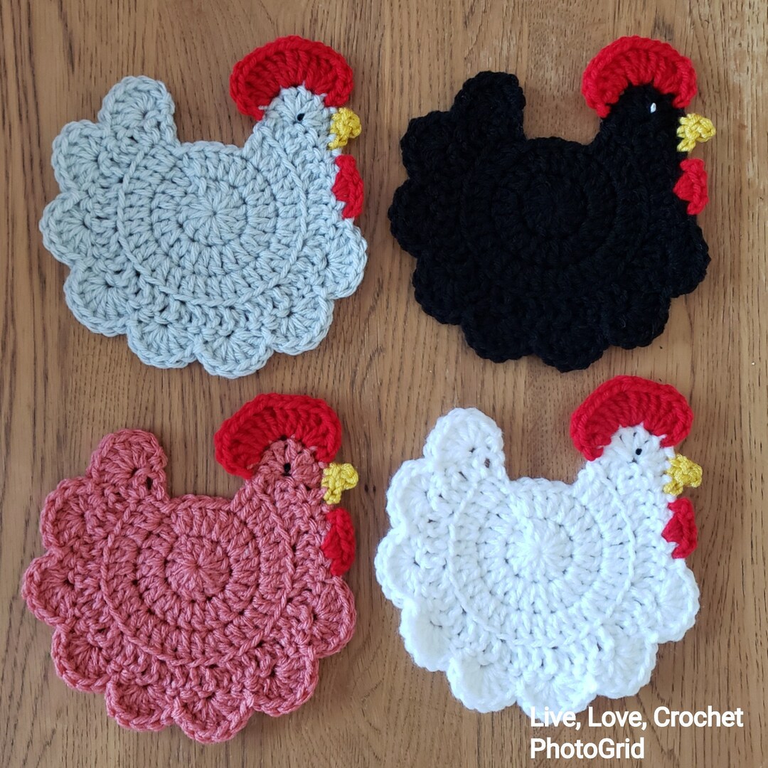 Chicken / Hen Coasters Set of 4, Farmhouse Decor, Rooster, Housewarming ...