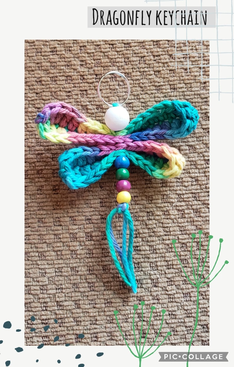 Crocheted Dragonfly Keychain FREE SHIP Several Colors - Etsy