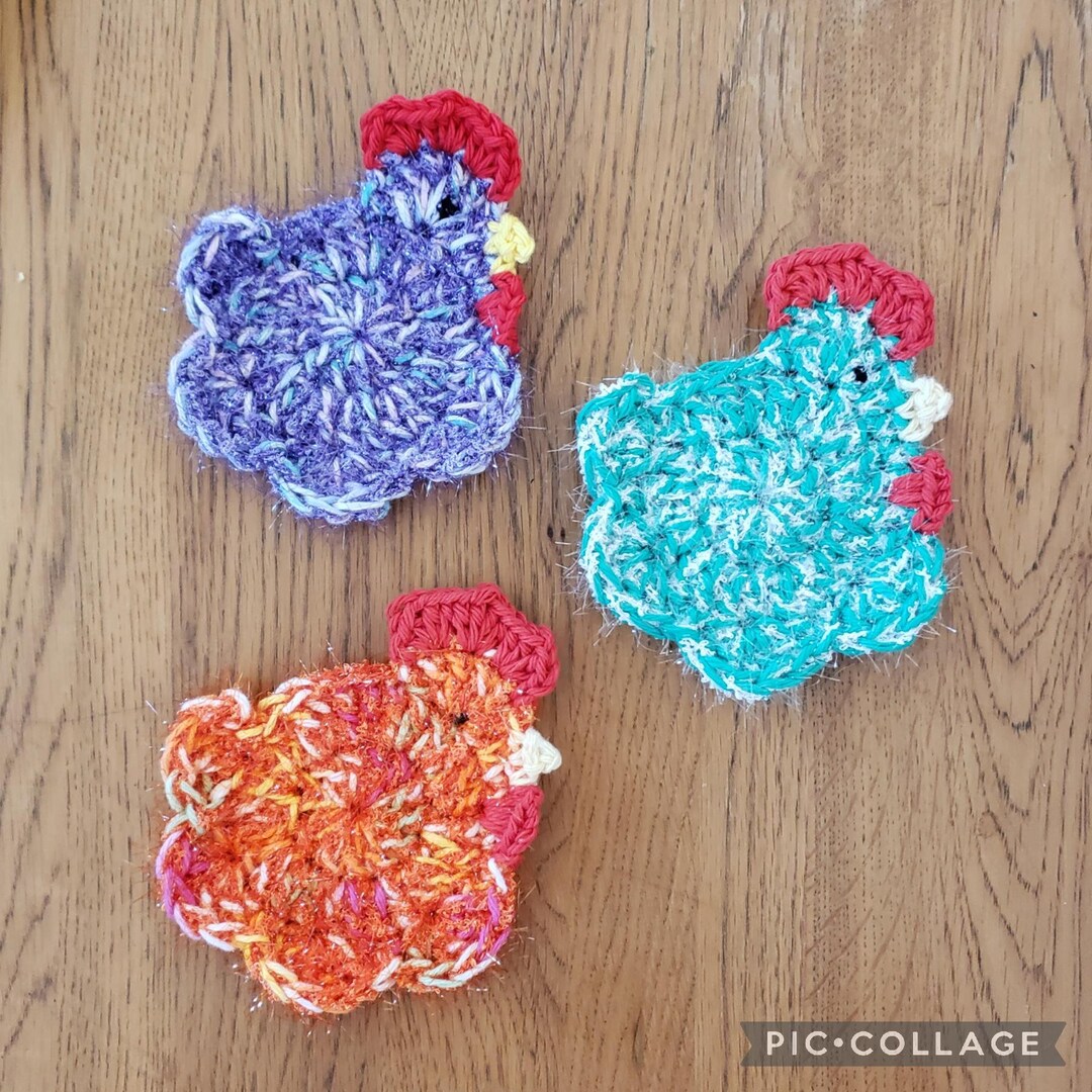 Chicken / Hen Scrubbies Set of 3, Farmhouse Decor, Rooster ...